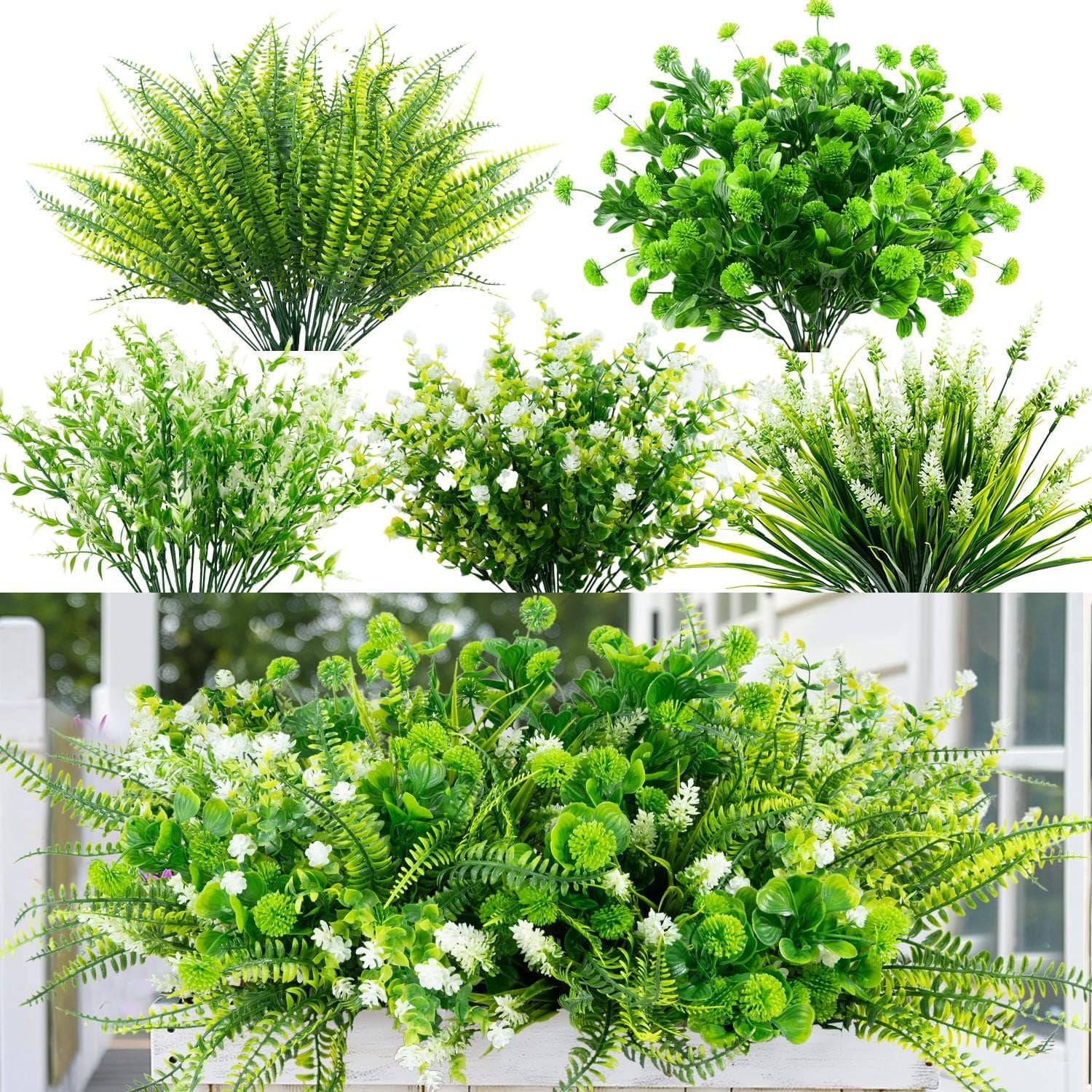 14 5 Styles Artificial Outdoor Fern Lavender Plastic Greenery Shrubs ...
