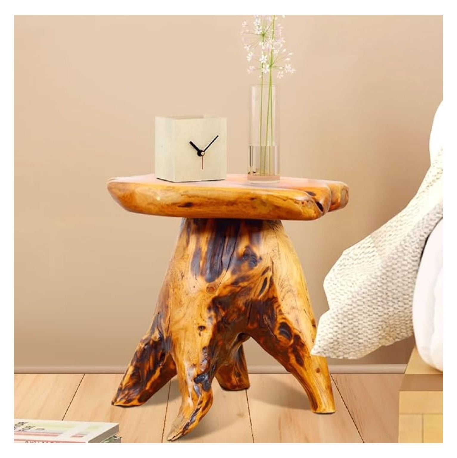 14.5“ Tree Stump Stool, Natural Edge Cedar Wood Side Table, Small Wood ...