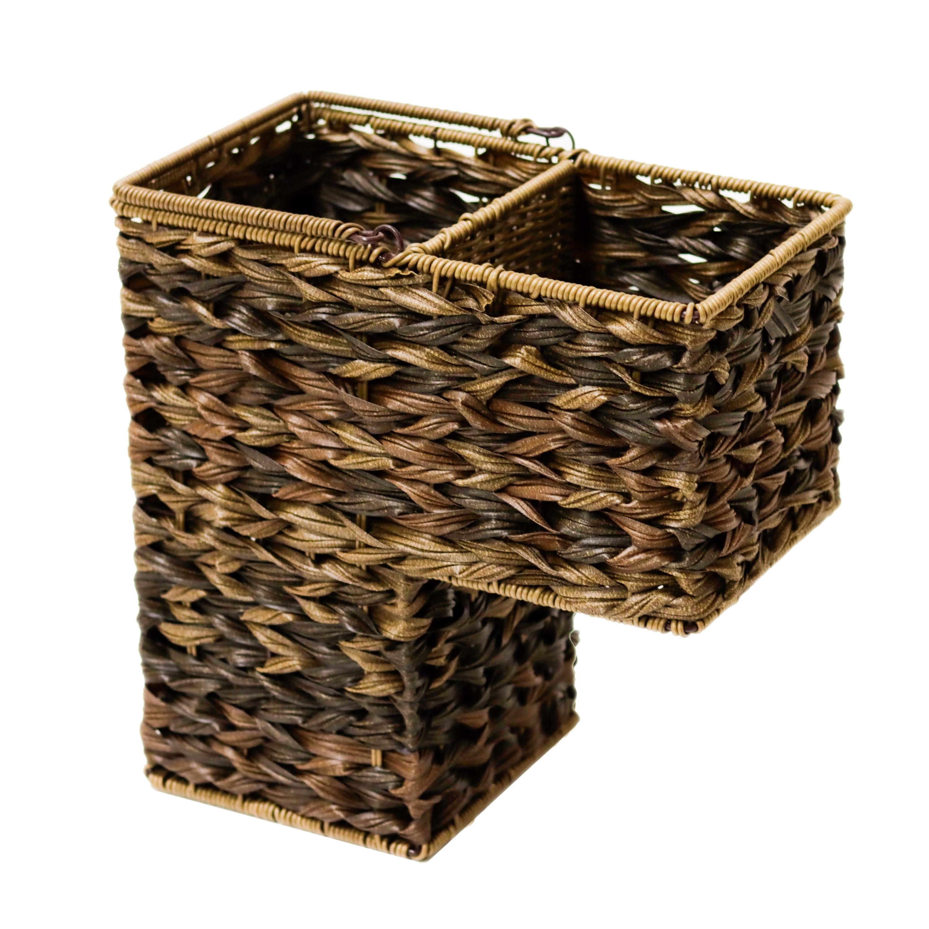 14.5 in Plastic Wicker Storage Stair Basket with Handle (Brown ...