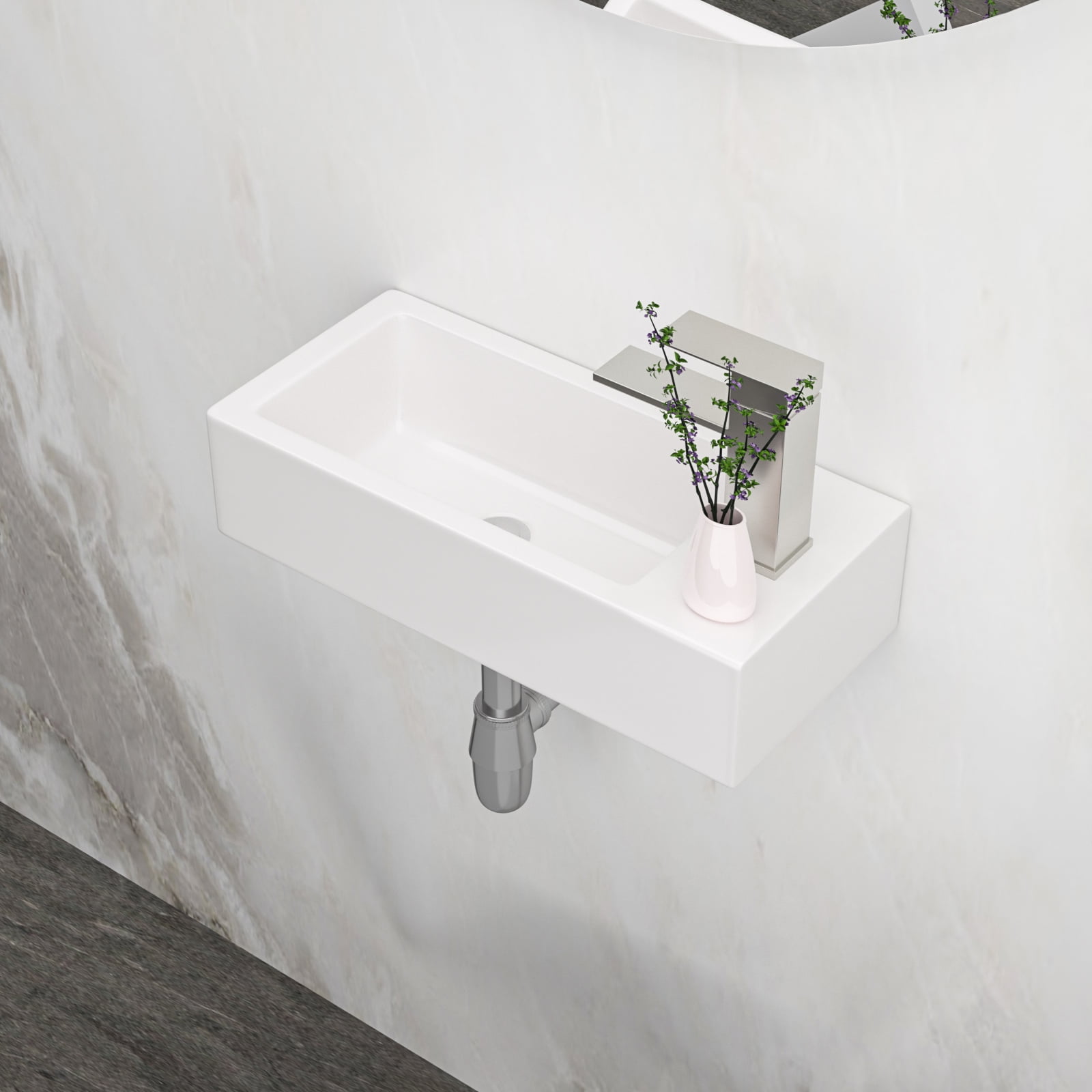Wooden Bathroom Vanity 14.57x7.28 Inch White Ceramic Rectangle Wall ...