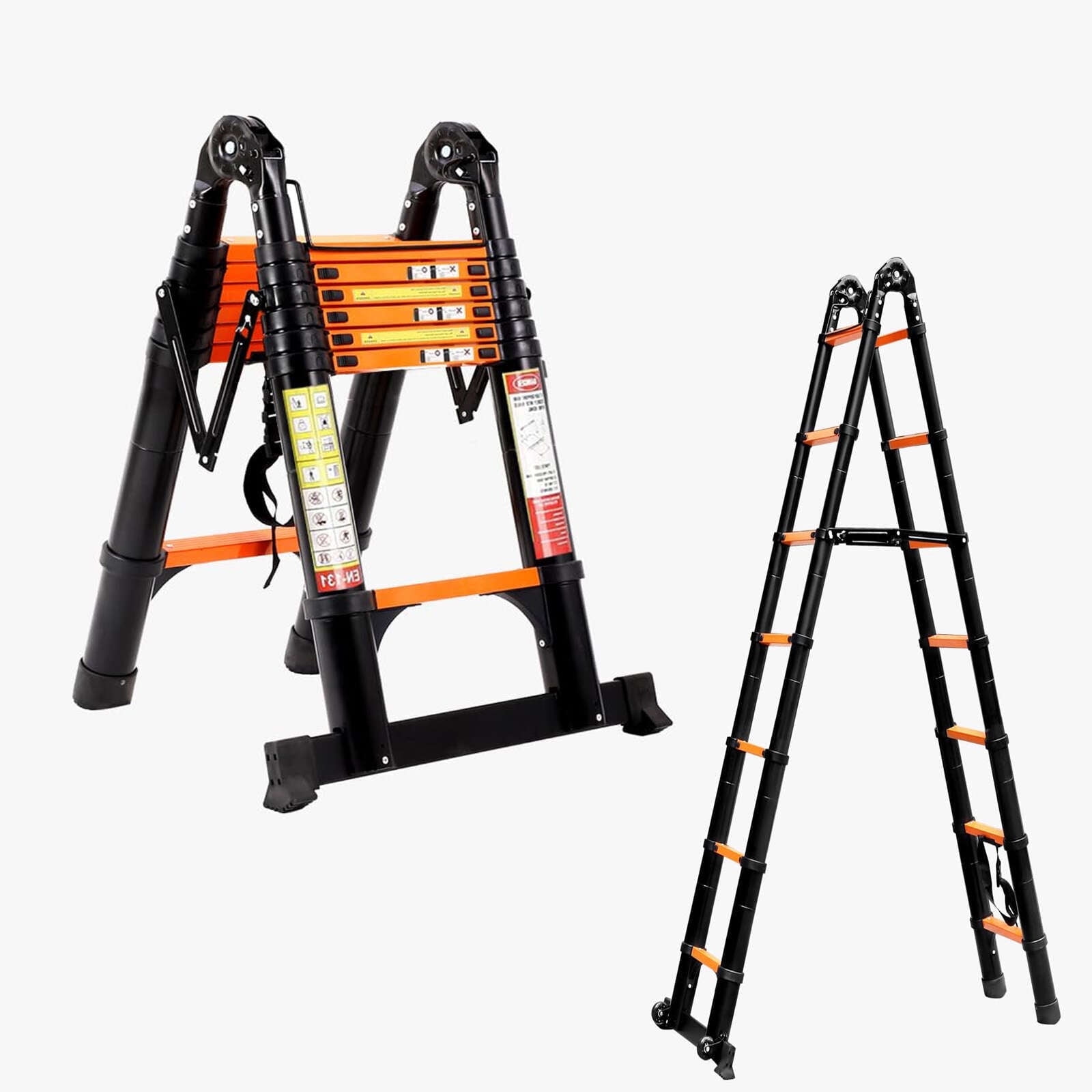 14.5FT Telescoping A Frame Ladder with Stabilizer Bar, Upgrade ...