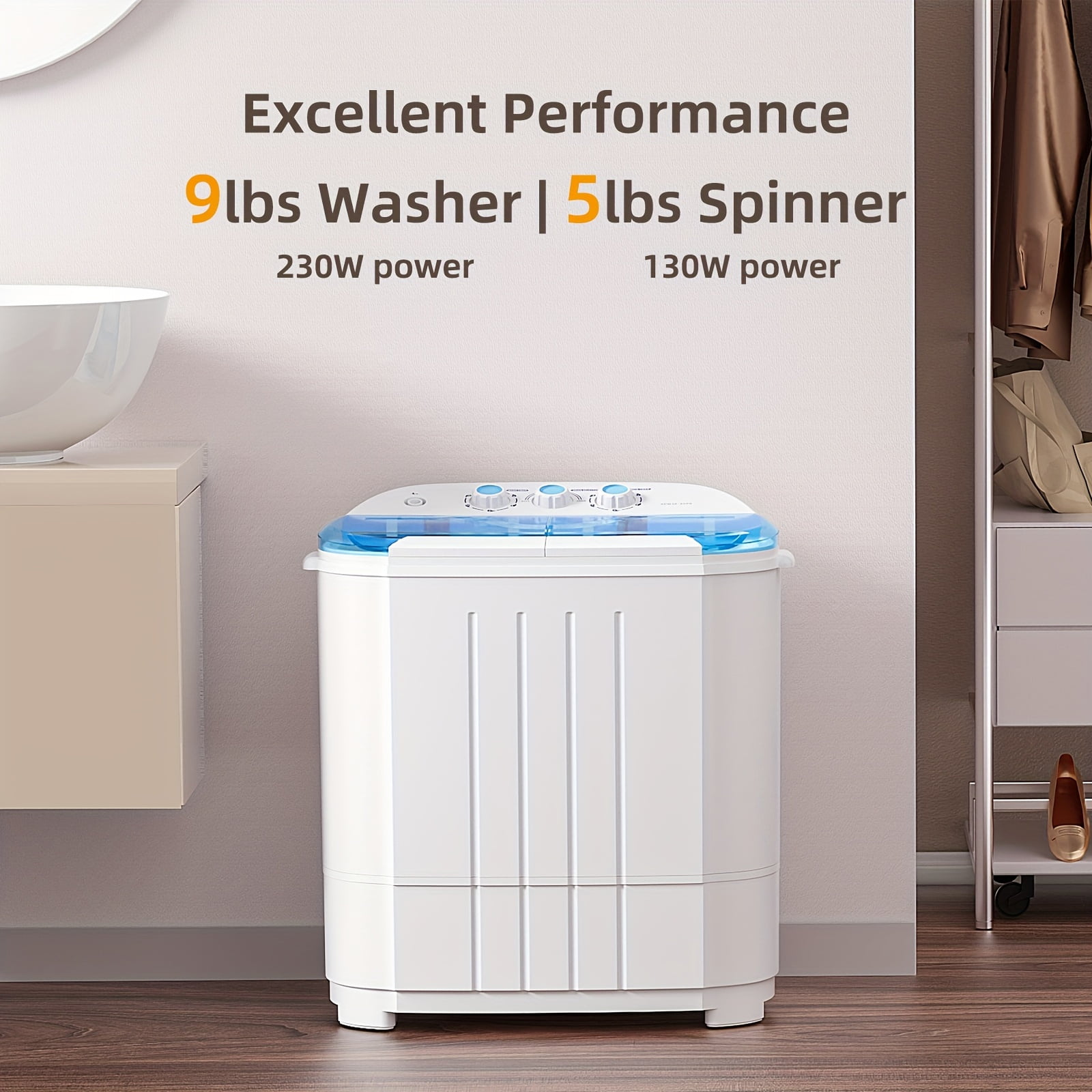 14.5Lbs Portable Twin Tub Semi-Automatic Washer Spinner Combo - 9.5Lbs ...