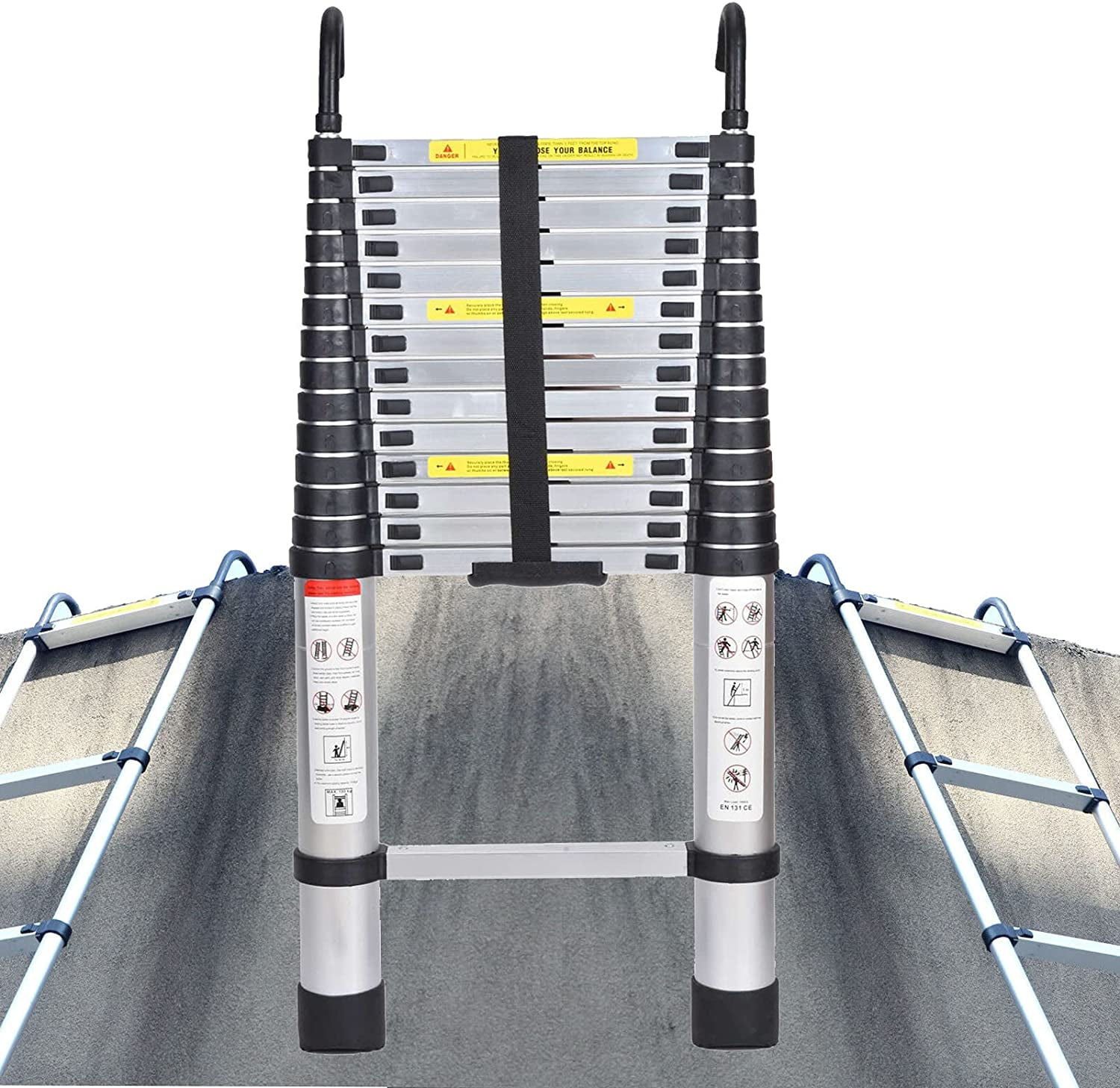14.5ft Extension Ladder with 2 Detachable Hooks, Portable Aluminum ...