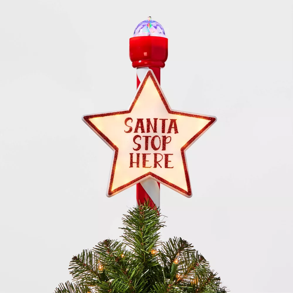 14.5in 21 LED Light Santa Stop Here Christmas Tree Topper Red - Walmart.com