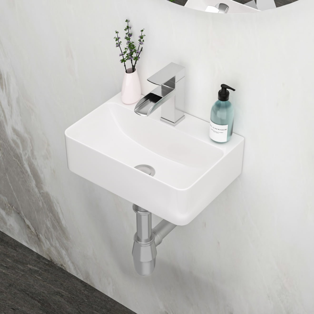 14.5x10 Inch White Ceramic Rectangular Wall Mount Floating Bathroom ...
