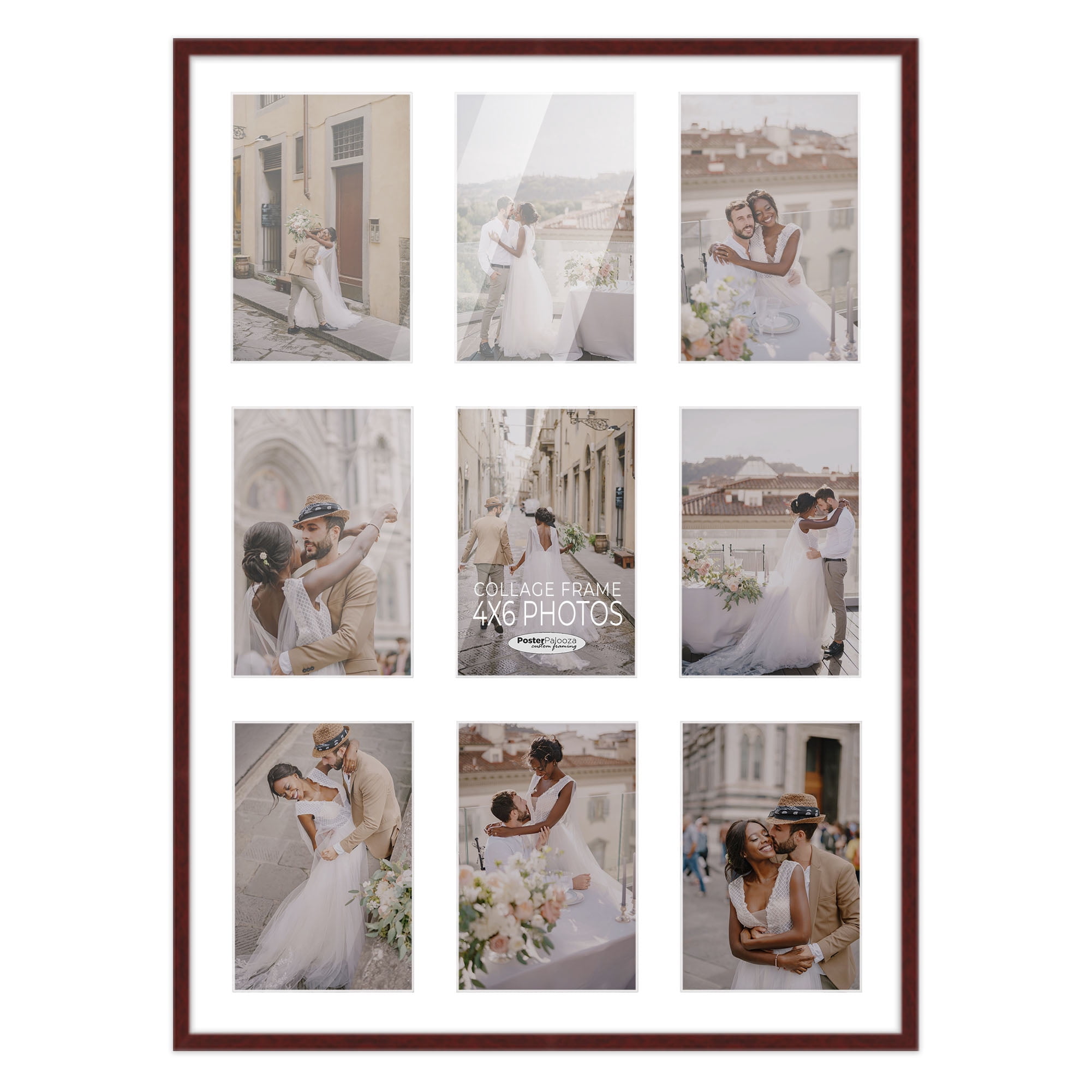 14.5x20.5 Dark Brown Wood Collage Frame with White Mat to Display 9 4x6 ...