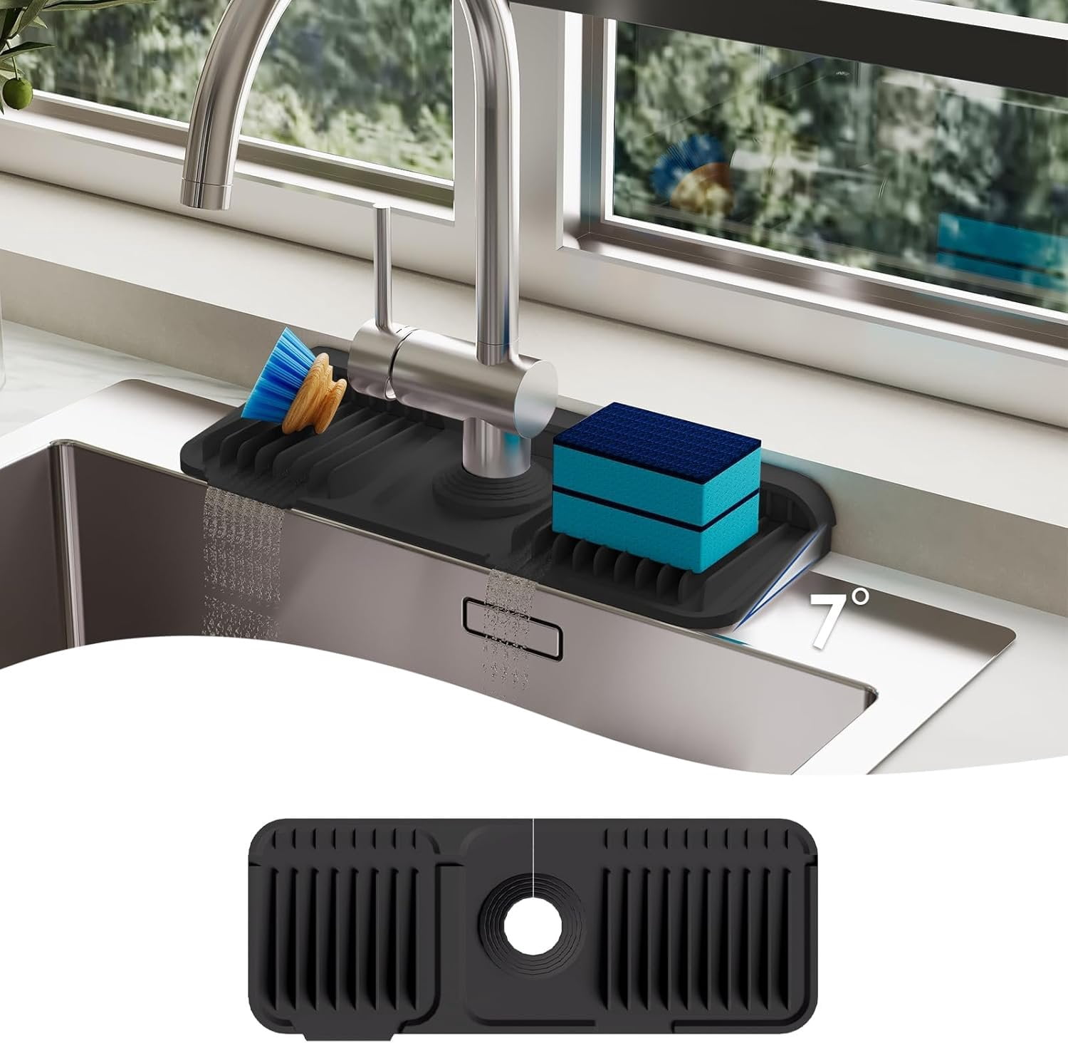 14.6 Inch Faucet Mat for Kitchen Sink Splash Guard - 6 Slope Water ...