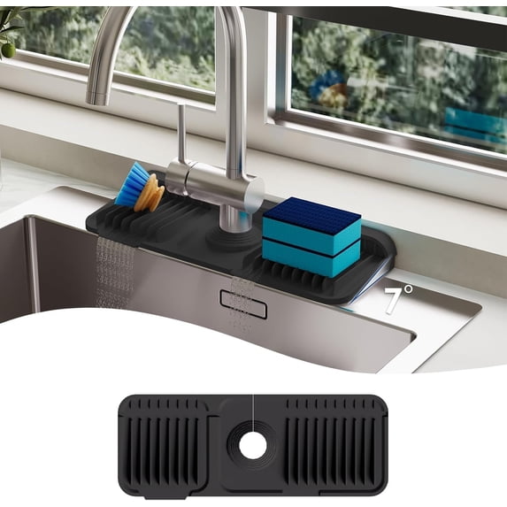 14.6 Inch Faucet Mat for Kitchen Sink Splash Guard - 6 Slope Water ...
