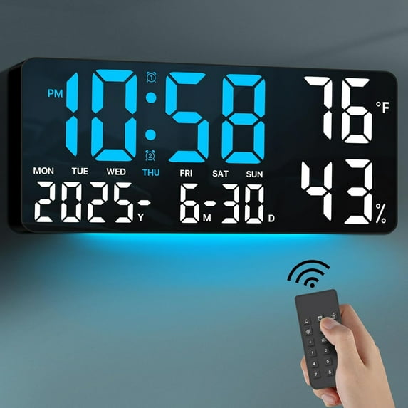 14.6" Large Digital Wall Clock with Remote Control, Dual Alarm, Big LED ...