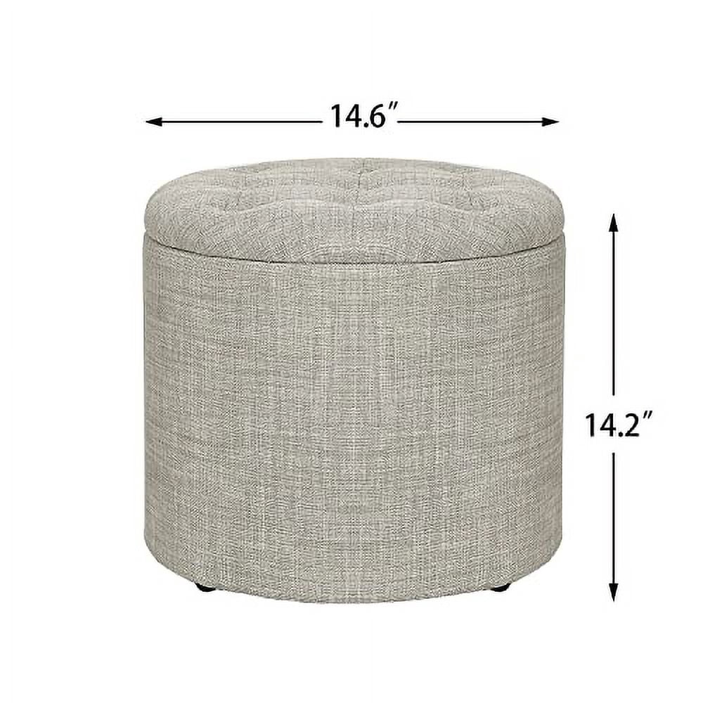 14.6" Round Storage Ottoman, Linen Upholstered Button Tufted Foot Stool ...