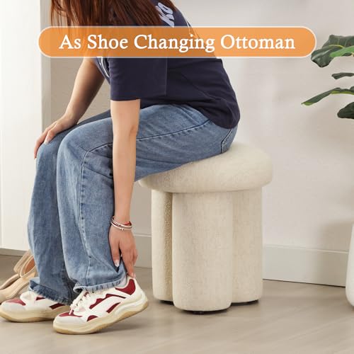 14.6’’ Small Mushroom Ottoman, Linen Small Foot Stool Ottoman with ...