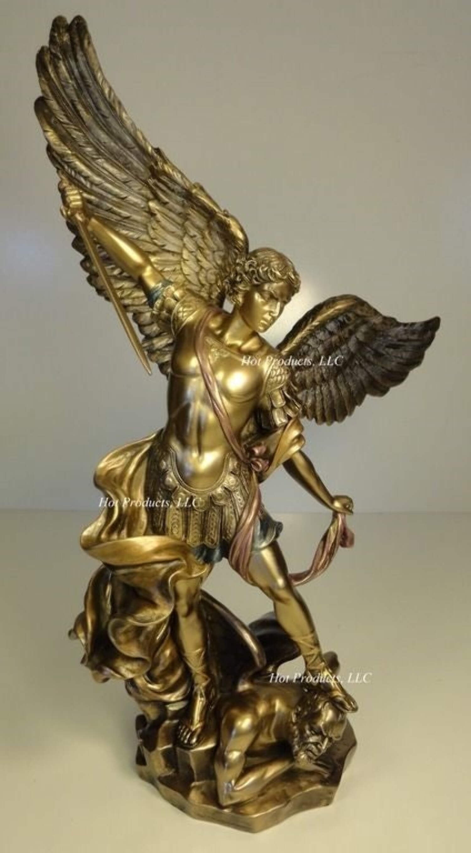 14.63 Inch Saint Michael Tramples Demon Cold Cast Bronze Figurine ...