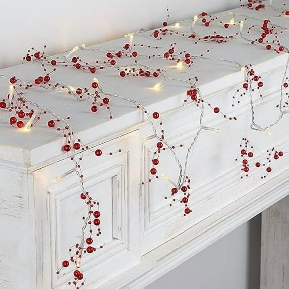 14.7FT Red Berry Glarand with 36LED Lights, Battery Operated String ...