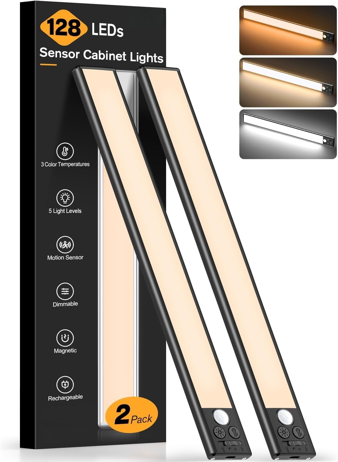 14.7inch Under Cabinet Lighting - 128 Bright, 3-Color&5 Level ...