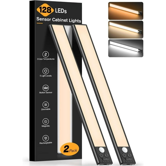 14.7inch Under Cabinet Lighting - 128 Bright, 3-Color&5 Level ...