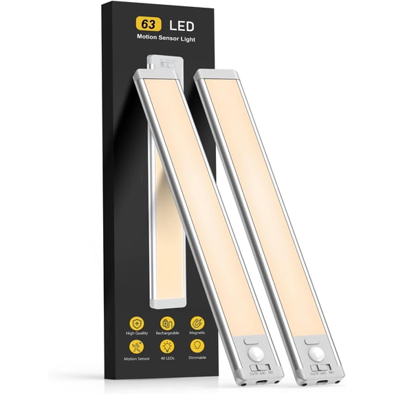 14.7inch Under Cabinet Lighting, 2 Pack Rechargeable Motion Sensor ...