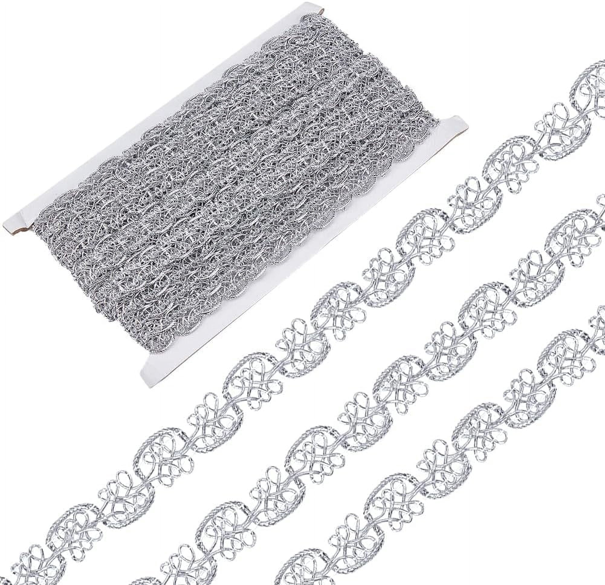 14.8Yds Metallic Braided Lace Ribbon 1/2 Inch Yarn Silver Gimp Trim ...