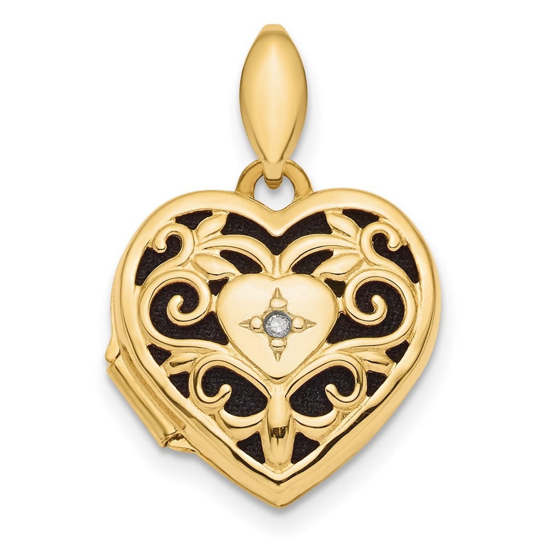 14.8mm 14k Solid Yellow Gold Polished Filigree Diamond Love Heart ...