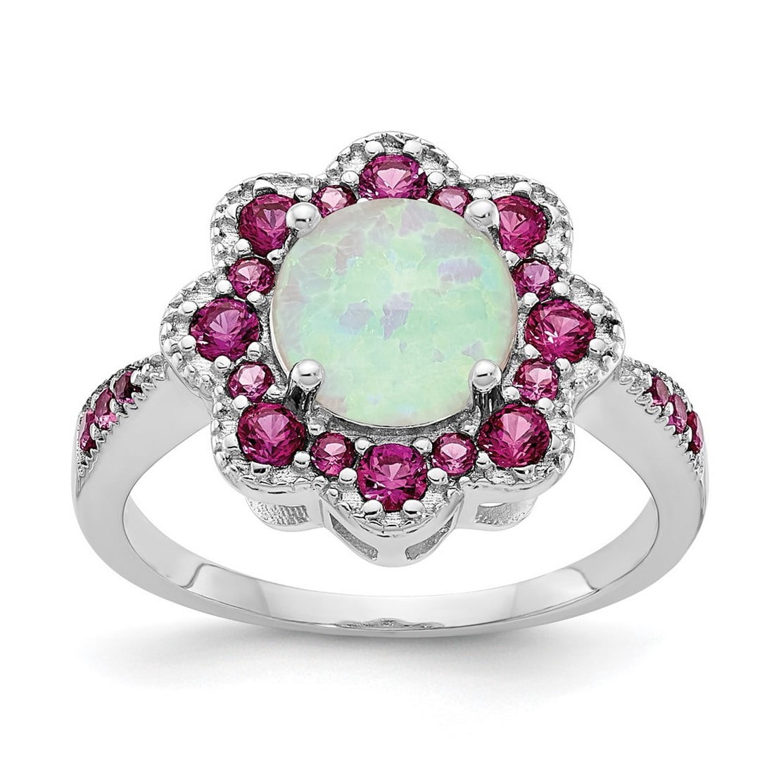 14.8mm 925 Sterling Silver Rhodium Plated Cabochon Lab Created Opal and ...