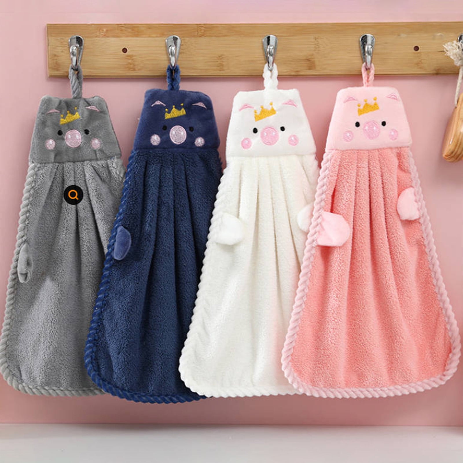 14.9x11in Cartoon Piglet Hanging Hand Towel – Soft Coral Fleece Kids ...