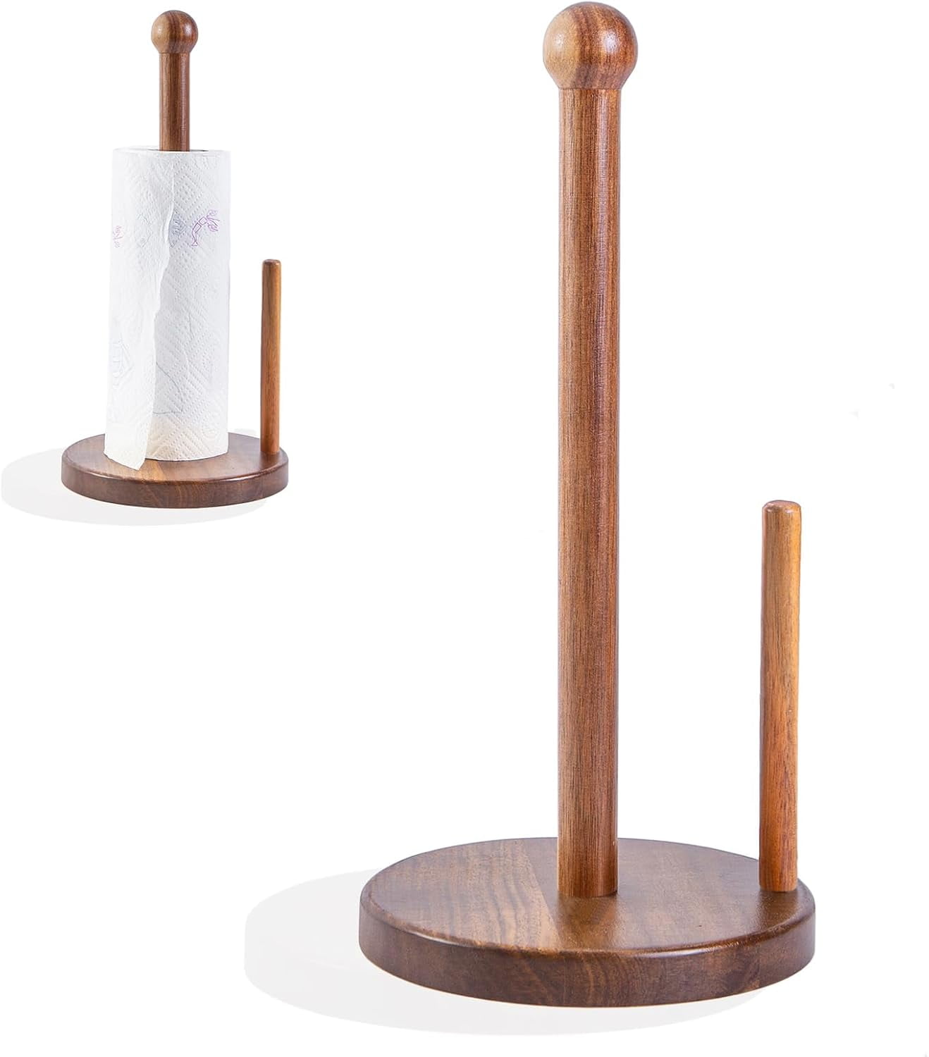 14" Acacia Wooden Paper Towel Holder, 6.7" Large Heavy Base Wooden ...
