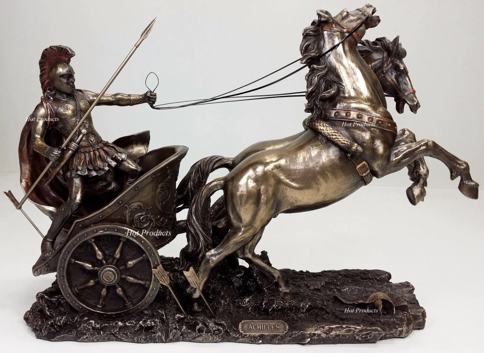 14" Achilles in Roman Gladiator Chariot Sculpture Statue Bronze Color ...