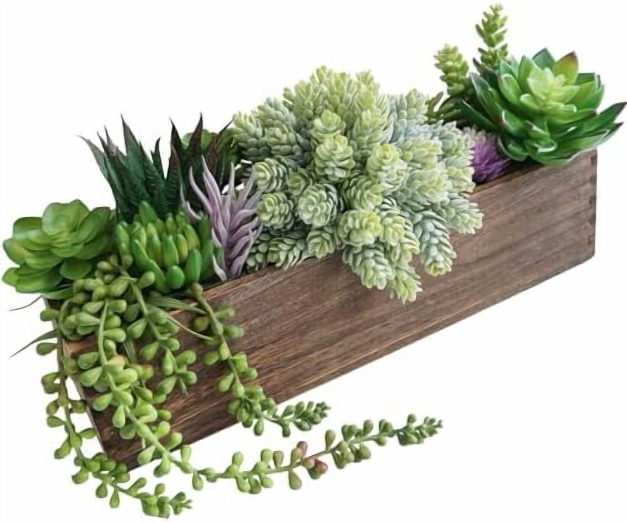 14" Artificial Eucalyptus in Rectangular Wood Planter Box Faux Plants ...