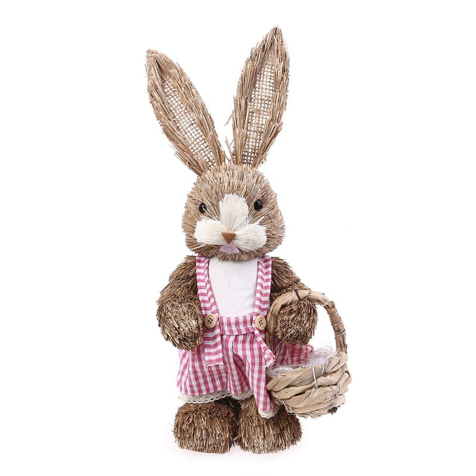 14" Artificial Straw Bunny Standing Rabbit with Carrot Home Garden ...