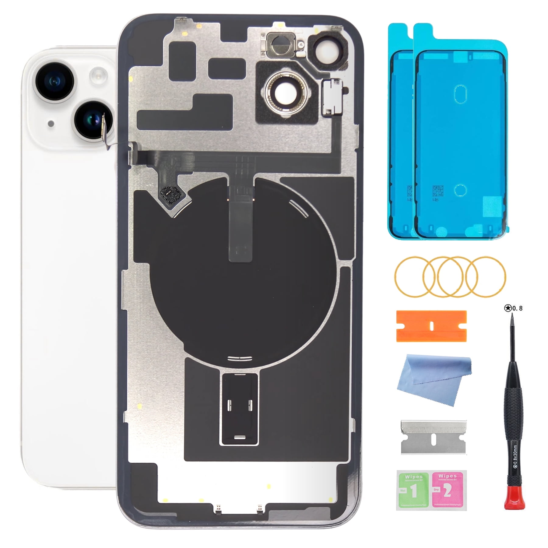 14 Back Glass Replacement with Wireless Charging Flex Cable and Camera ...