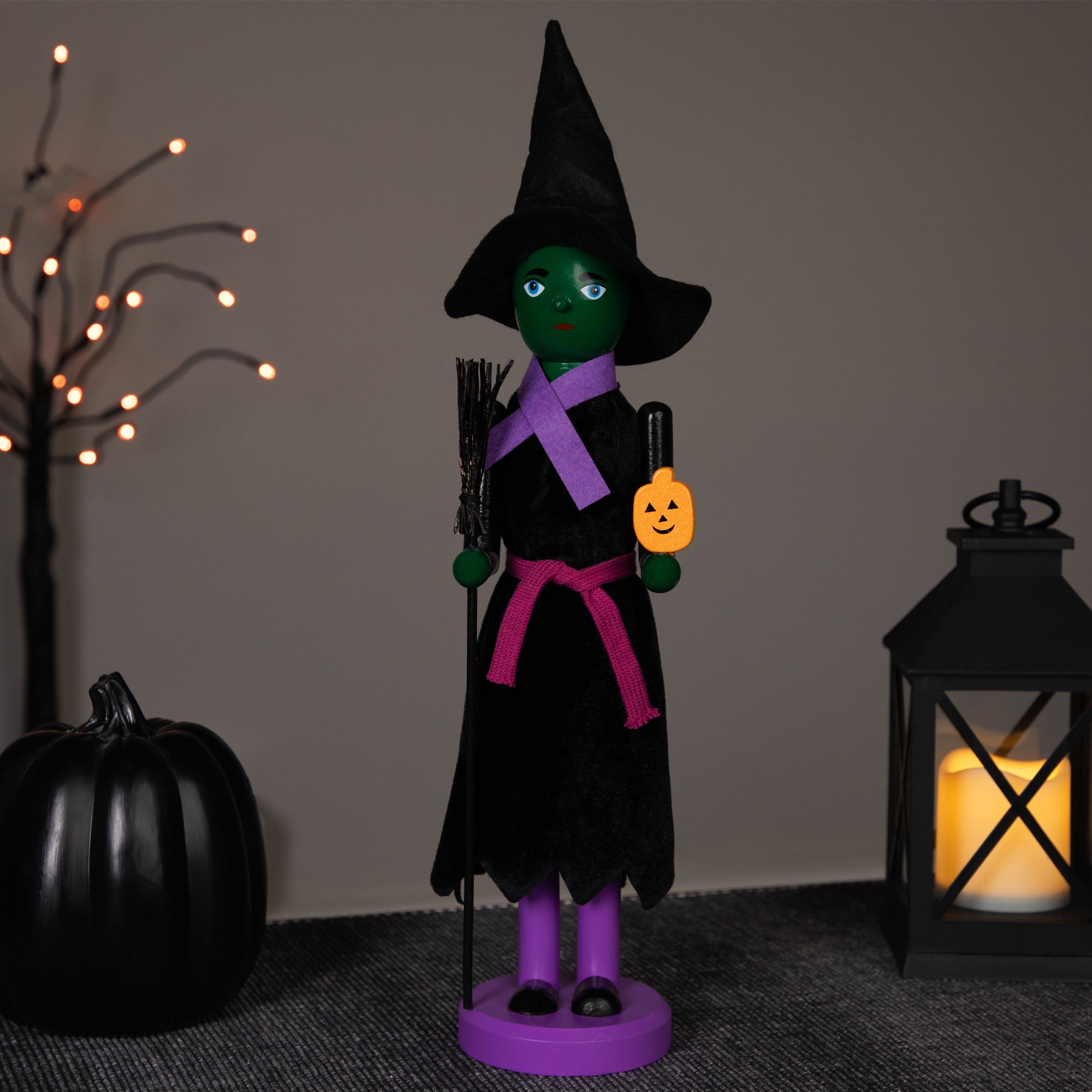 Northlight Witch Halloween Nutcracker with Broom - 14" - Black and ...