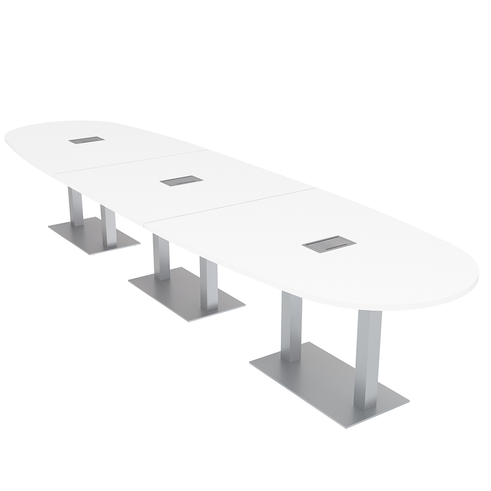 14' Boat Oval Conference Table With Square Metal Bases Electric Units ...