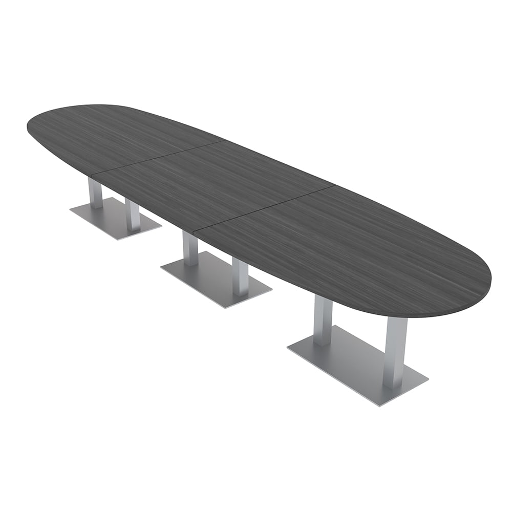 14' Boat Oval Conference Table With Square Metal Bases Electric Units ...