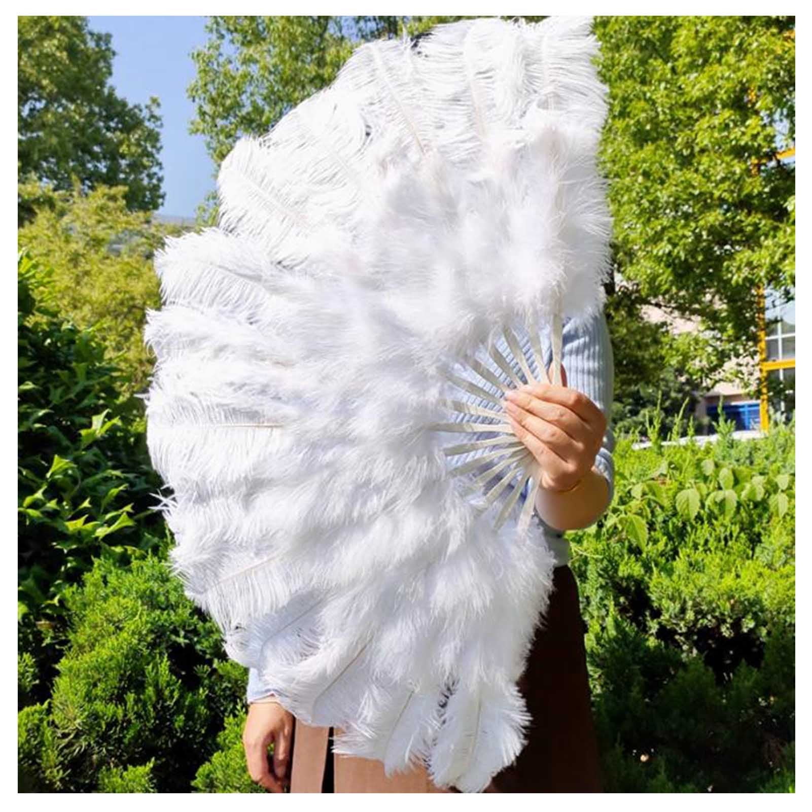 14 Bones 50cm Ostrich Feather Fan,Dance Show Fan Fluffy Feathers Fan ...