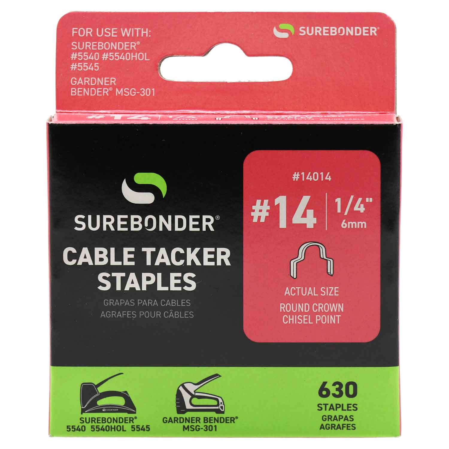 Surebonder #14 Round Crown Cable Tacker Staples for TV and Computer ...