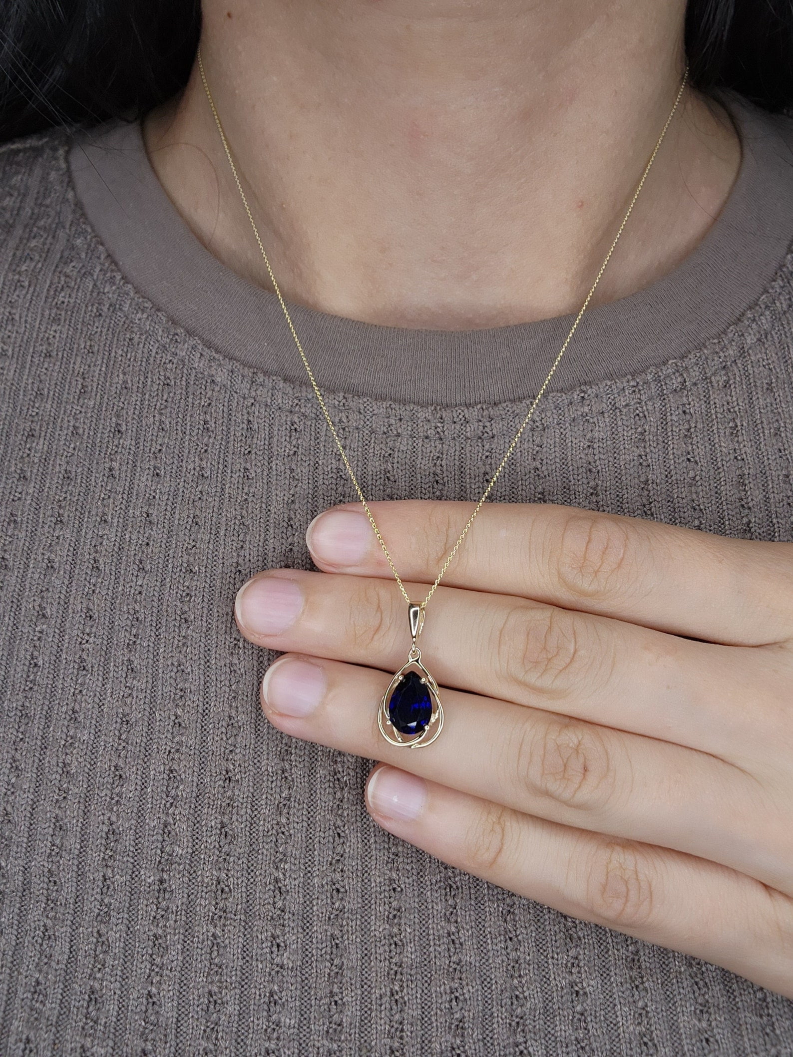 14 Carat Natural Pear Cut Sapphire Gold Plated Jewelry Minimalist Gift ...
