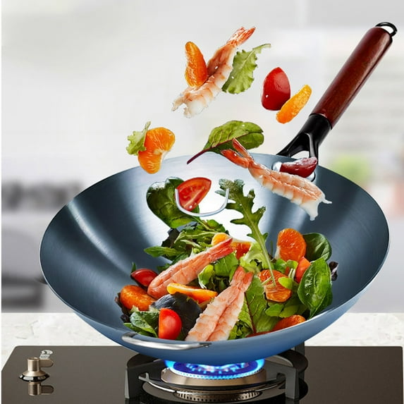 14" Cast Iron Wok Set - Lid+Spatula+Ladle, Blueing Rust-Proof ...
