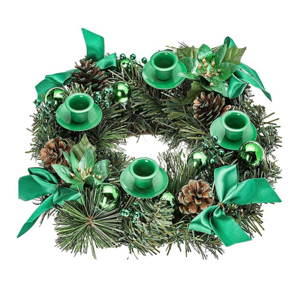 14" Christmas Advent Wreath Ring Candle Holder, Green Ribbon and Pine ...