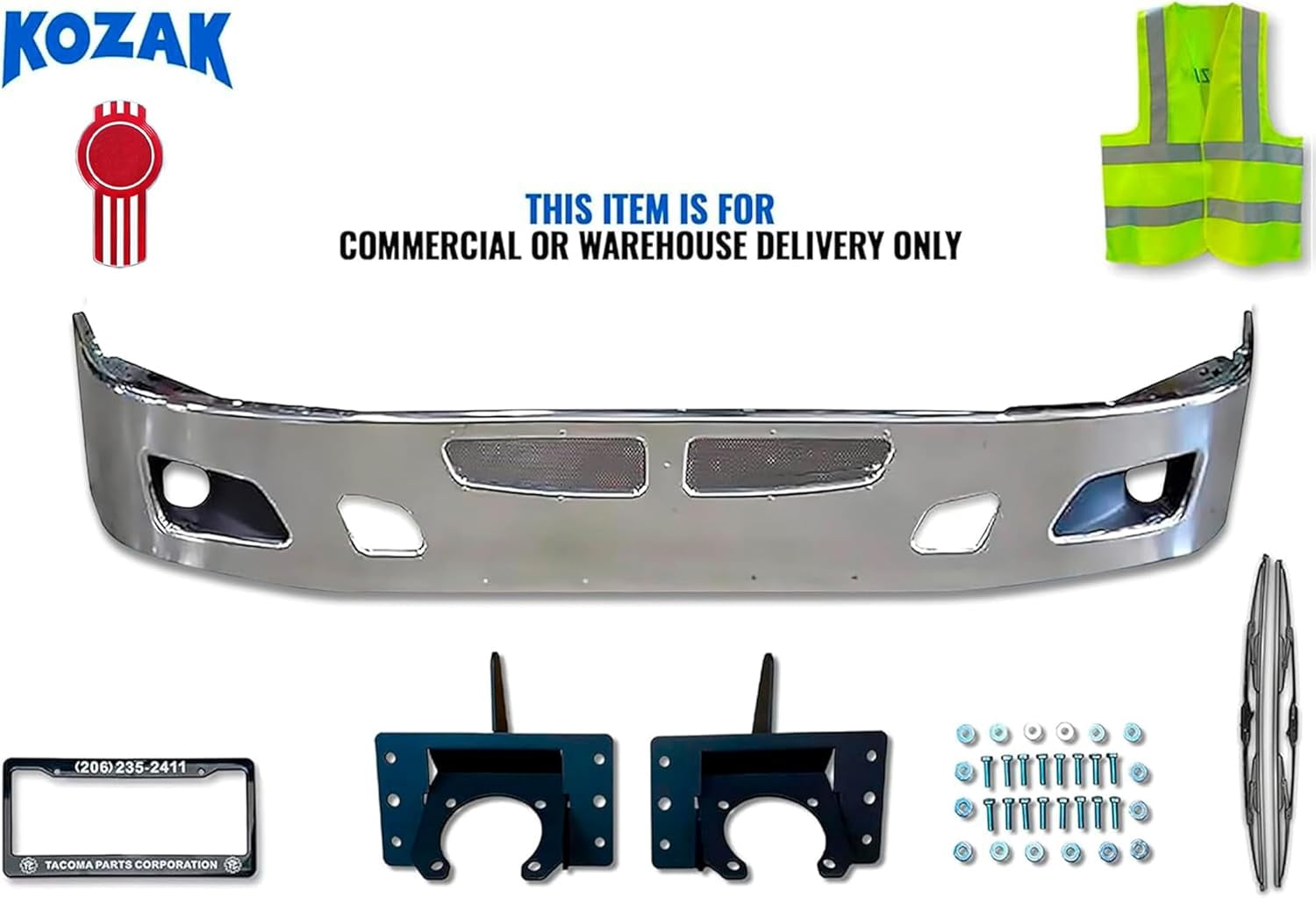 14" Chrome Steel One Piece Assembly Bumper & Mounting Brackets Set for ...