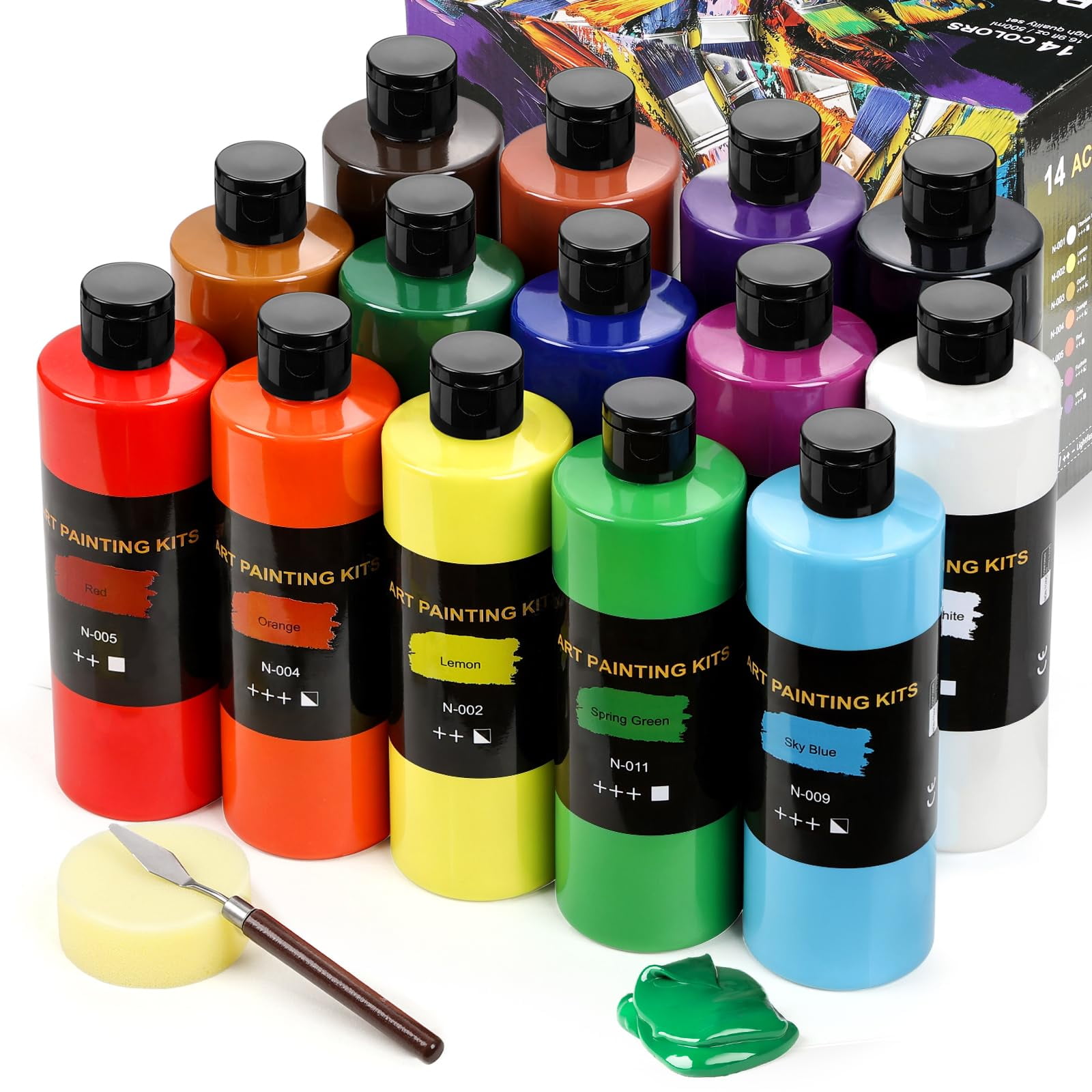 14 Colors Bulk Acrylic Paint Set (500 ml/16.9 oz Extra Large Bottles ...