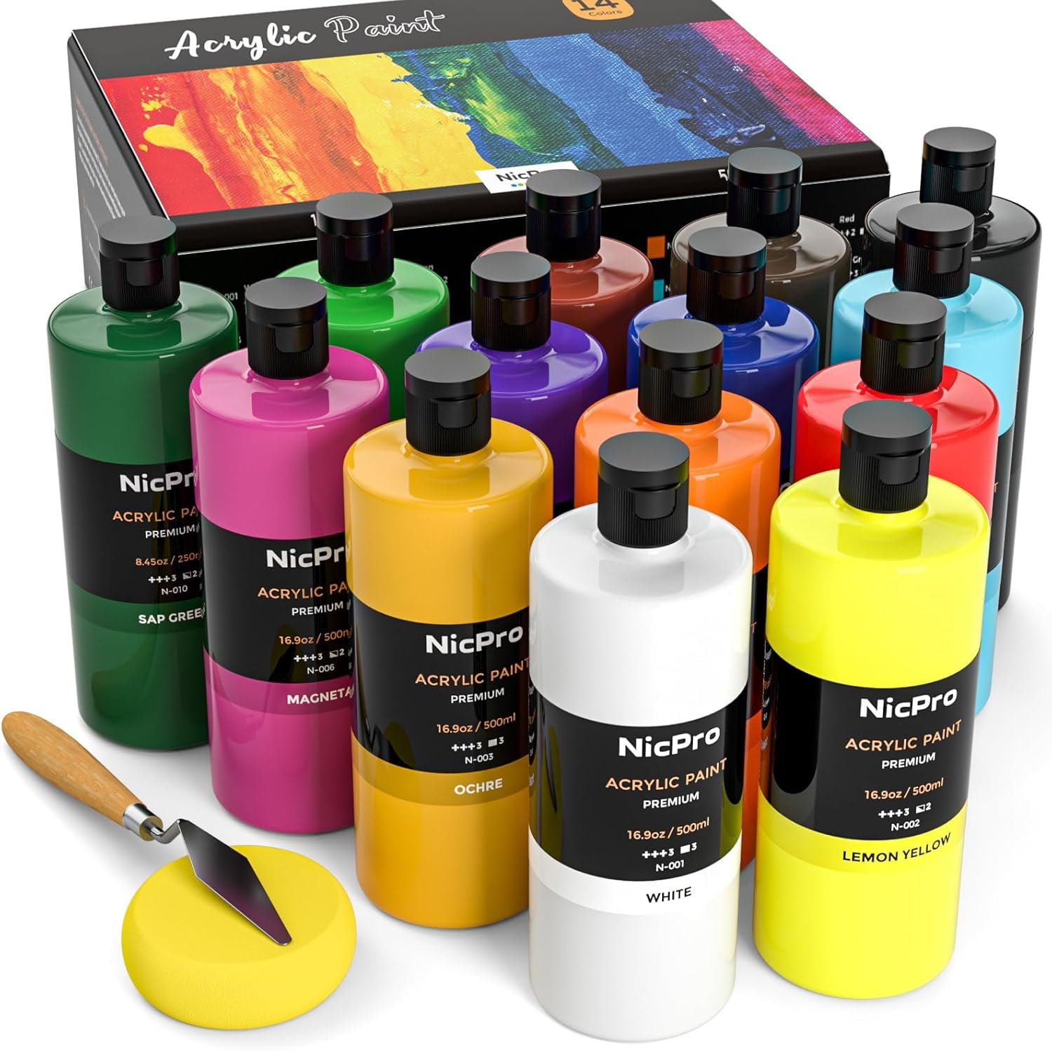 14 Colors Large Bulk Acrylic Paint Set (16.9 oz,500 ml) Rich Art ...
