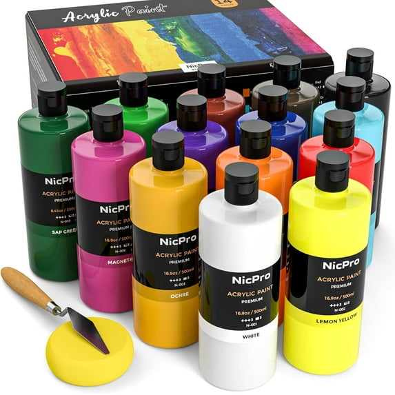 14 Colors Large Bulk Acrylic Paint Set (16.9 oz,500 ml) Rich Art ...