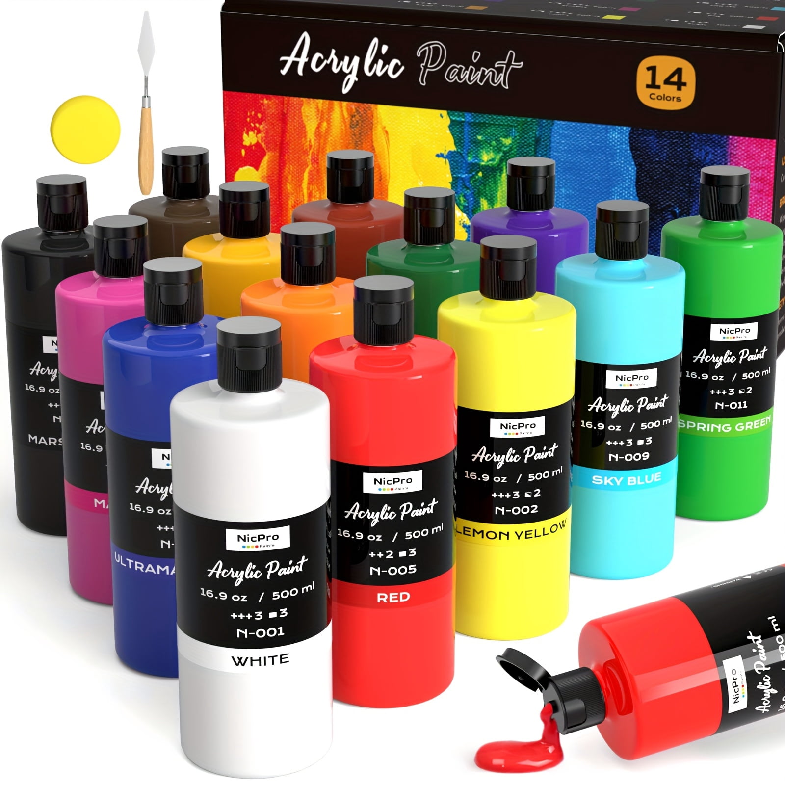 14 Colors Large Bulk Paint Set (16.9 Oz, 500 Ml) Non Toxic Art Painting ...
