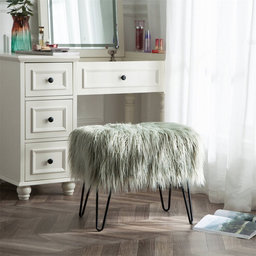 14 Colors Mongolian Faux Fur Ottoman Bench Foot Rest Stool Makeup ...
