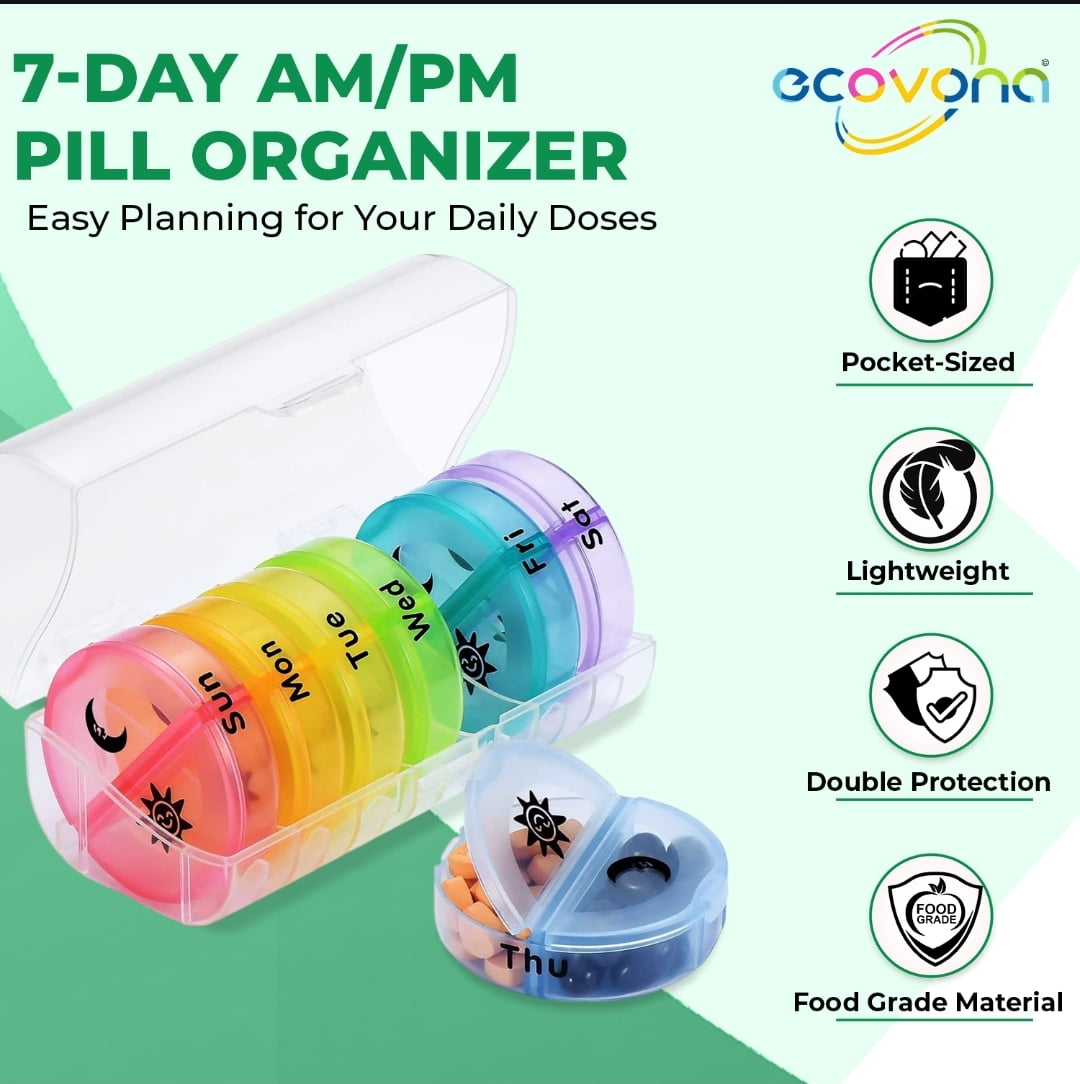 14 Compartment Pill Organizer — Portable Weekly Pill Box 7 Day 2 Times ...