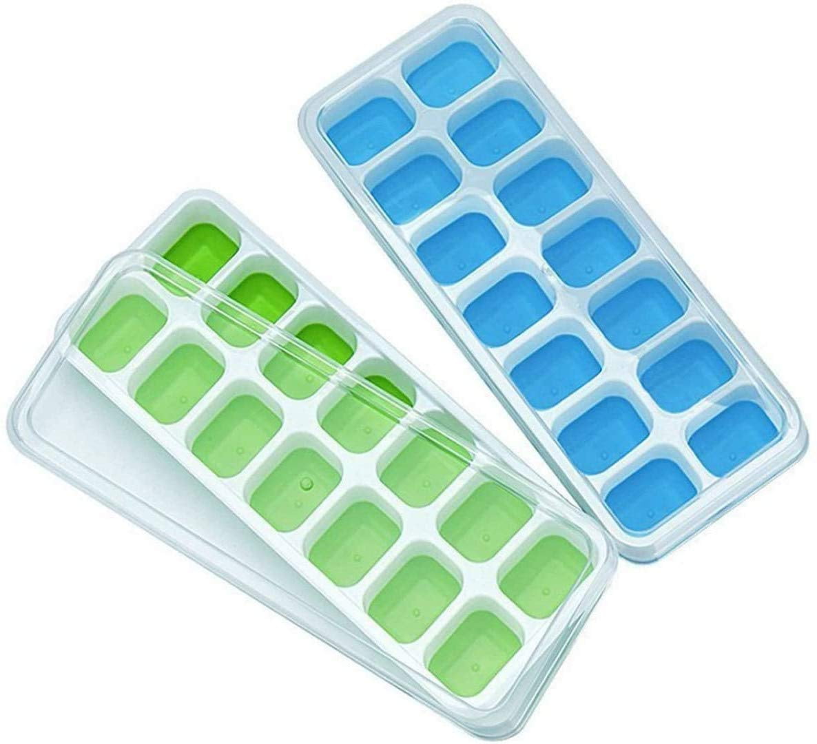 14-Cube Silicone Ice Trays with Removable Lids, Spill-Proof Durable BPA ...