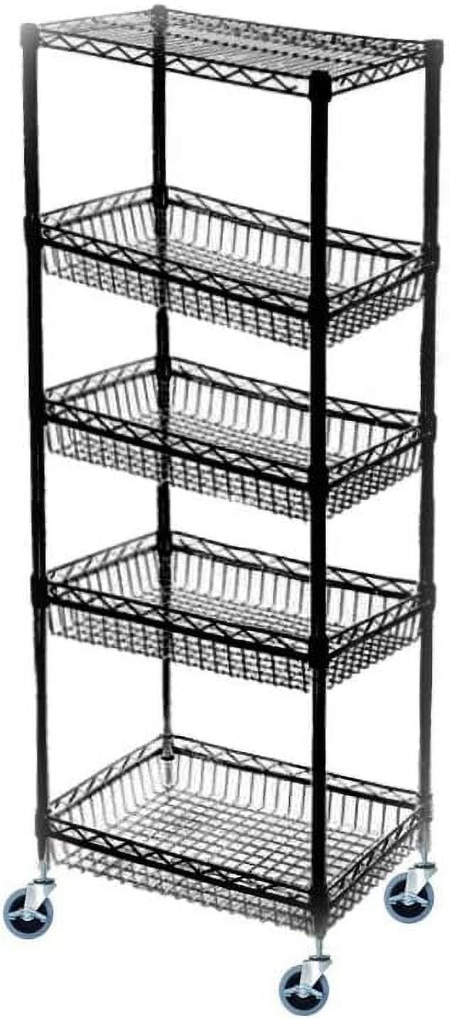 14" Deep x 36" Wide x 69" High 5 Tier Black Mobile Basket Unit 800lb ...