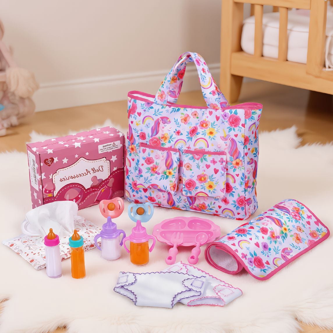 14 Diaper Bag Set with Magic Bottles, Changing Mat, Diapers, for 12-16 ...