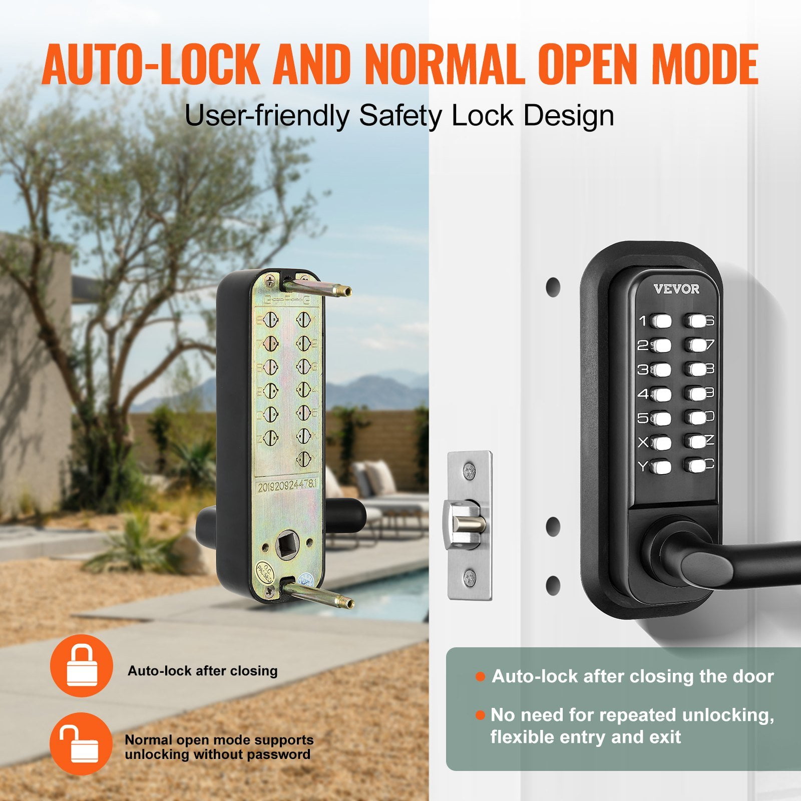 14-Digit Keypad Deadbolt Lock, Keyless Entry Door Lock with Handle ...