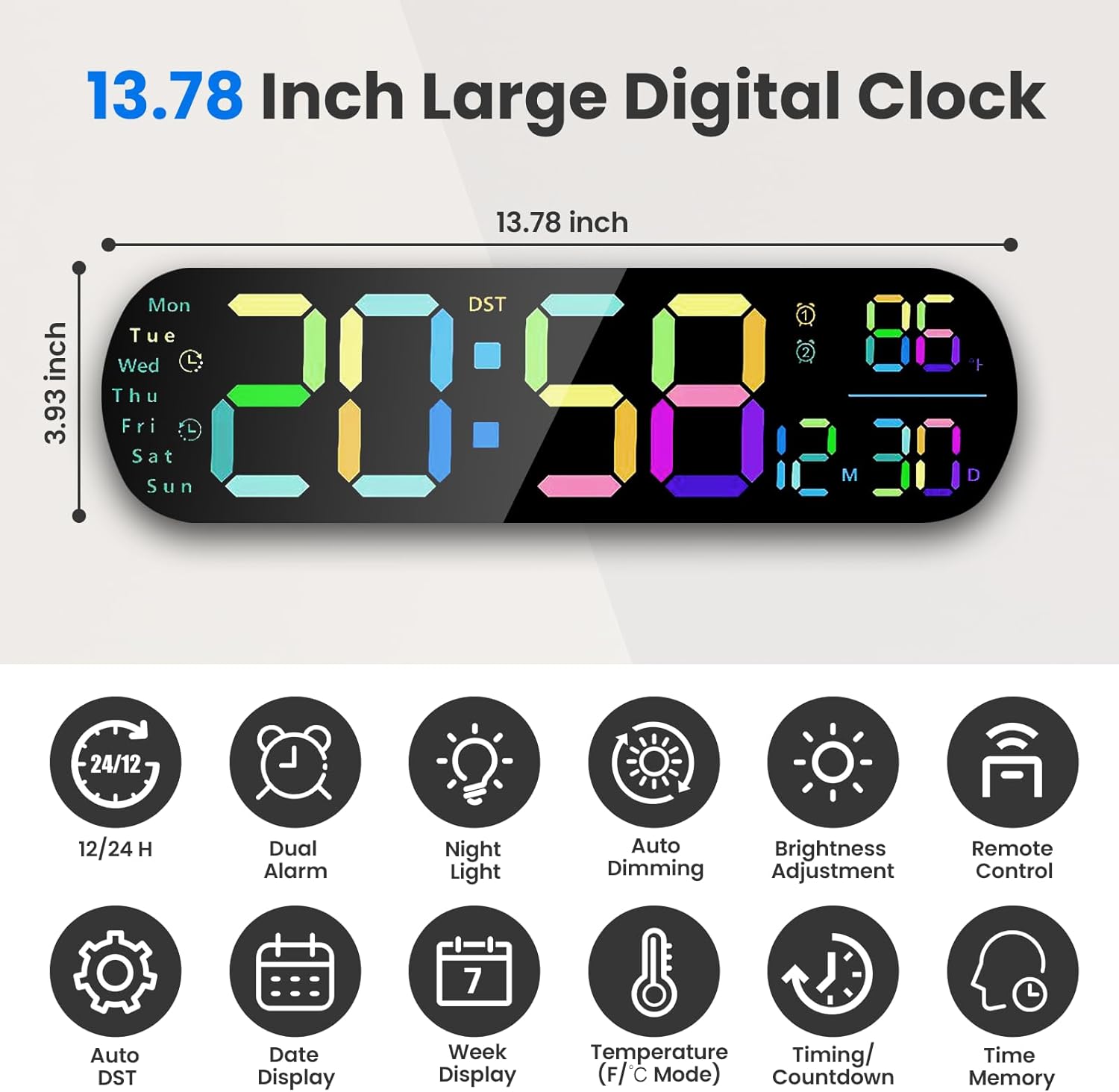 14'' Digital Wall Clock Large Display With Remote,Big Led Clock With 9 ...