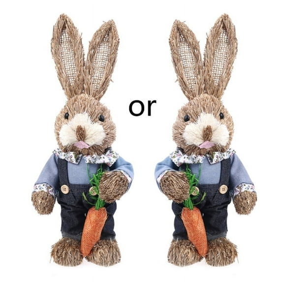 14" Easter Straw Bunny Standing Rabbit with Carrot Home Garden ...
